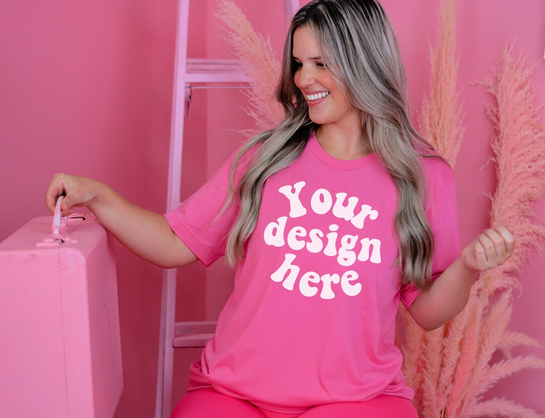 3001 Bella Canvas Charity Pink Mockup in a Trendy Pink Decor | Charity ...