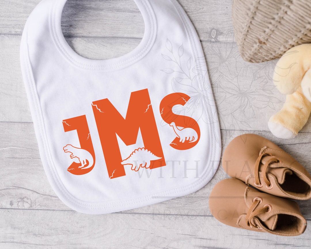 Dinosaur Monogram Drool Bibb, Custom Name, Baby Shower Gift, Birthday ...