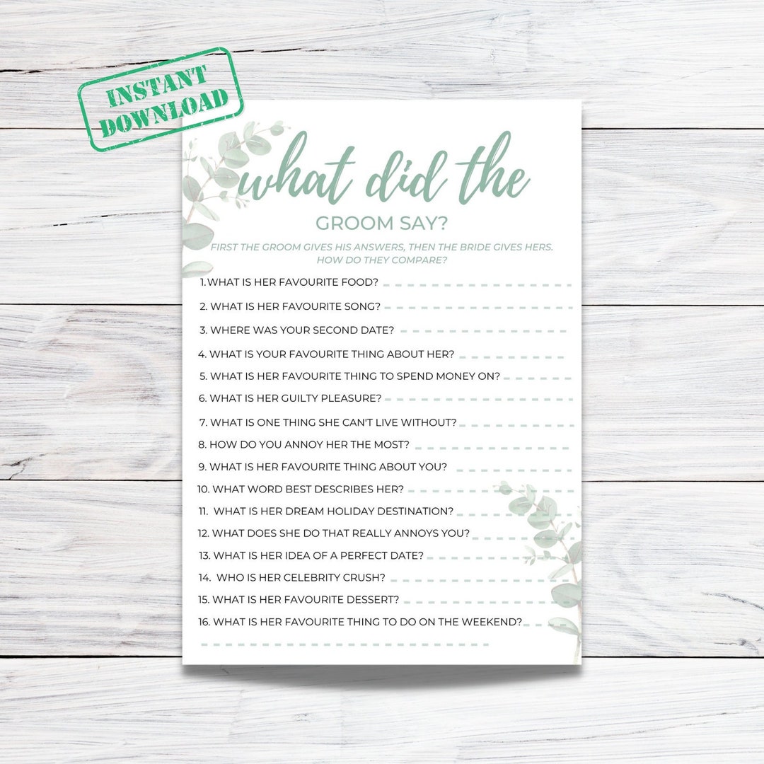 Hen Do Game - What Did the Groom Say, Hen Do Printable, Hen Do Game ...