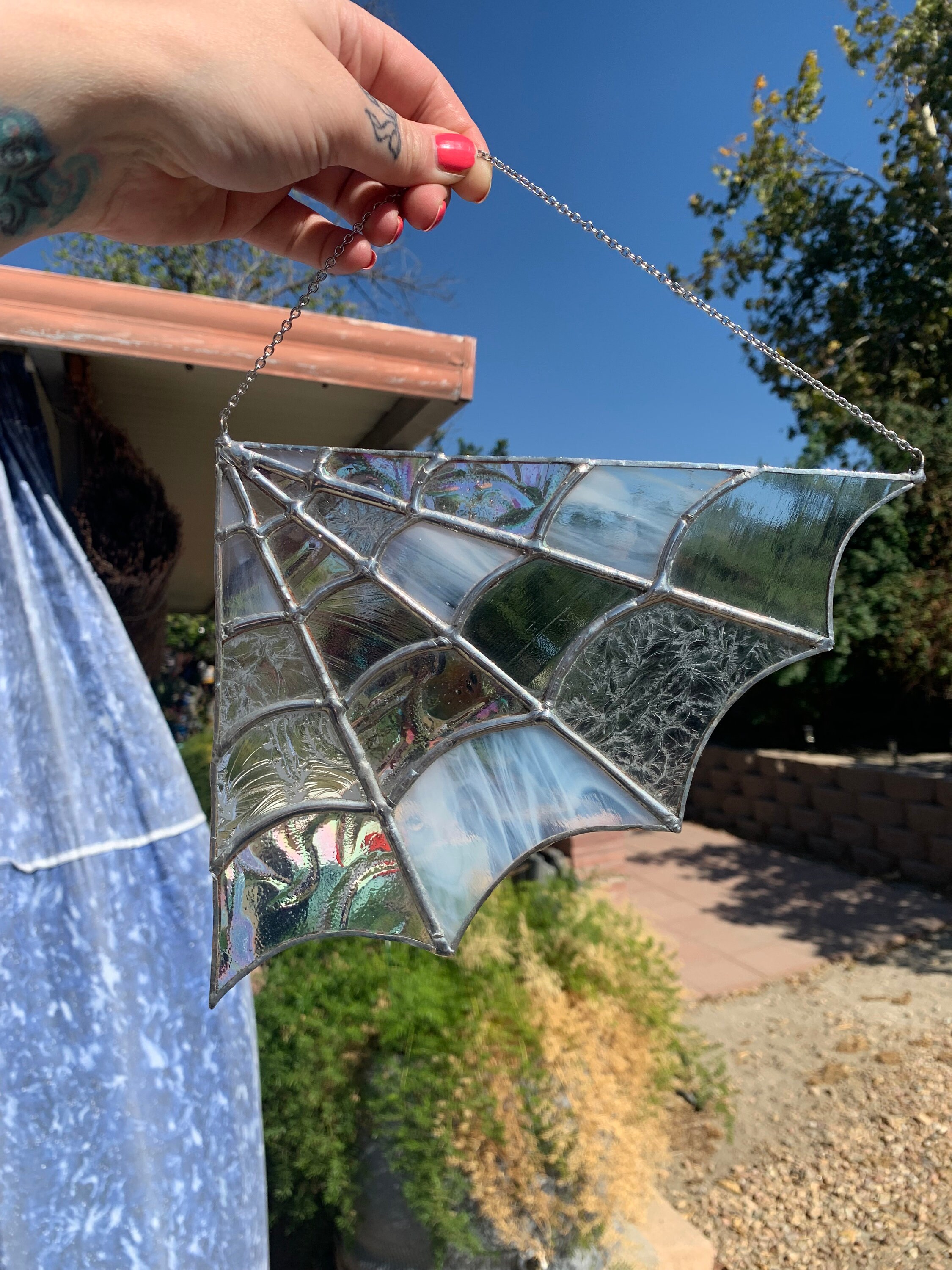 Stained Glass Suncatcher - Spooky Sparkly Spider Web - Etsy