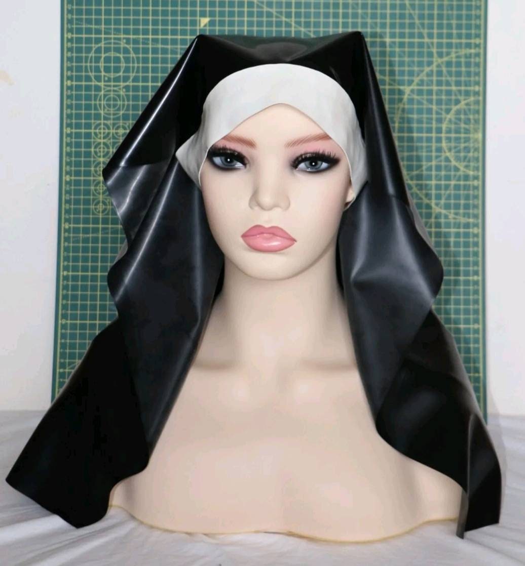 Nuns Veil Habit Black White Rubber Latex Fetish Wear Doll UK Nun ...