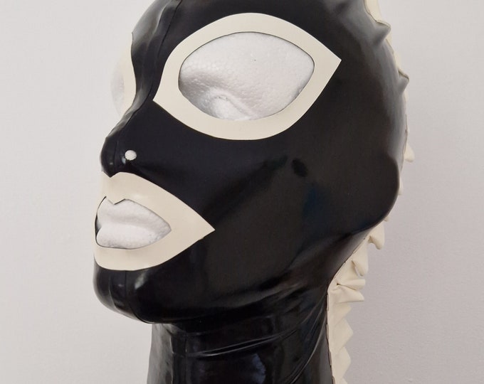 Latex Rubber Maid Hood Mask Black / White Fetish Wear Roleplay Sissy ...