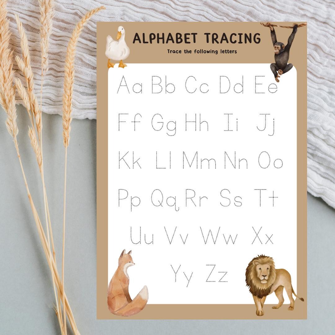 English Animal Alphabet Tracing Worksheet - Printable - Etsy