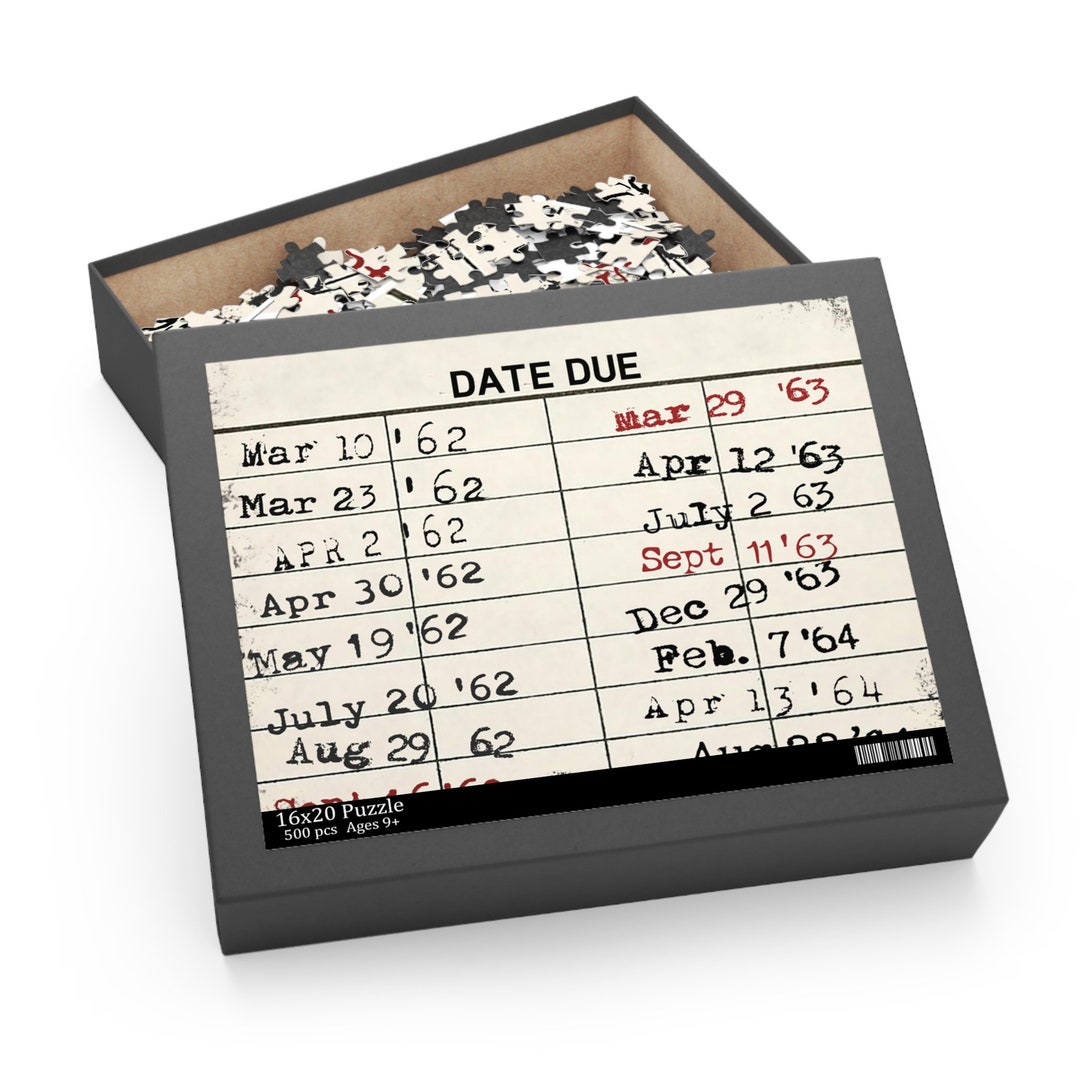 Vintage Library Due Date Card, Retro Library Puzzle 120, 252, 500-piece ...