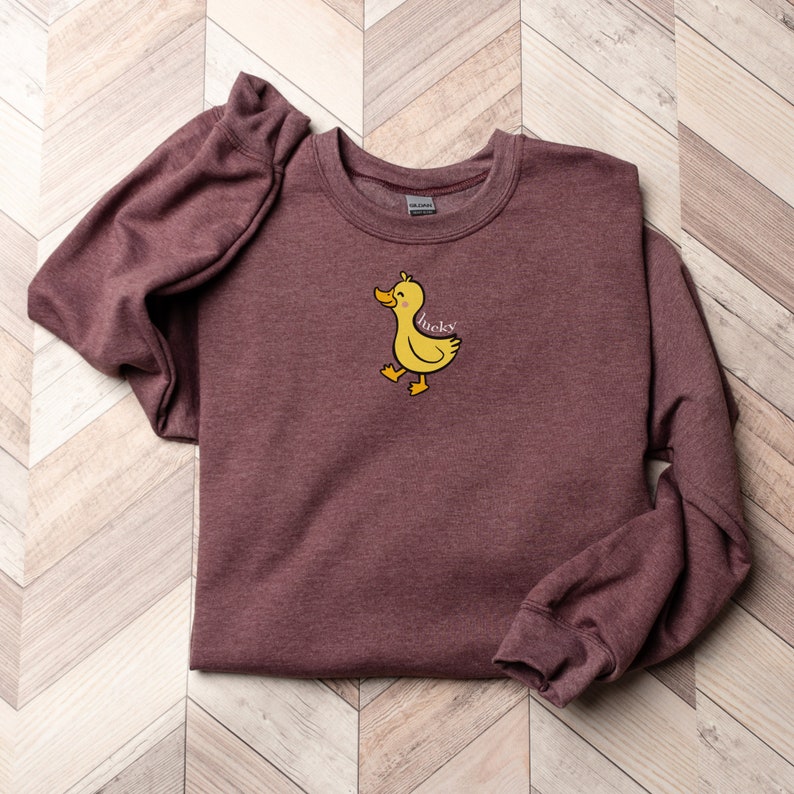 Embroidered Lucky Duck Sweatshirt Duck Crewneck Sweatshirt - Etsy