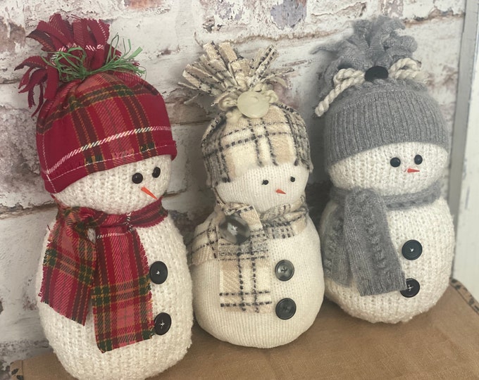 Handmade Snowmen Knit Snowman Sweater Snowman Up-cycled Sweater Snowmen ...
