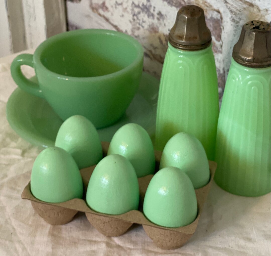 Jadeite Eggs-set 6-jadeite Farmhouse Eggs in Carton-jadeite Egg-custom Jadeite Paint-handmade ...