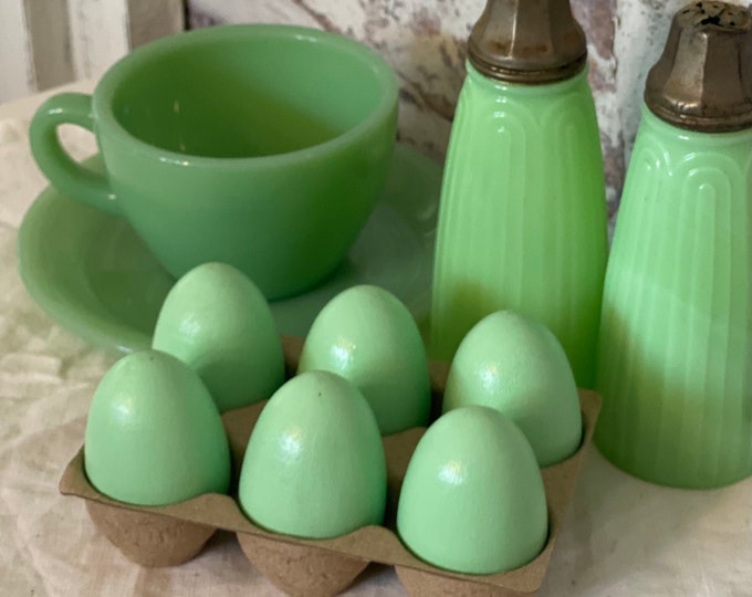 Jadeite Eggs-set 6-jadeite Farmhouse Eggs in Carton-jadeite Egg-custom ...