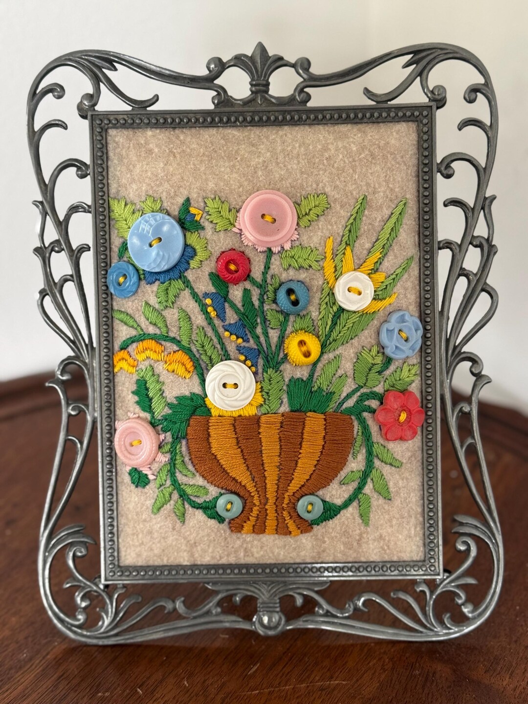 Hand Embroidered Flowers - Framed Embroidery Floral Arrangement ...