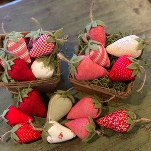 Handmade Strawberries-12 SET- Farmhouse Strawberries -fabric Strawberry- Primitive Strawberry ...