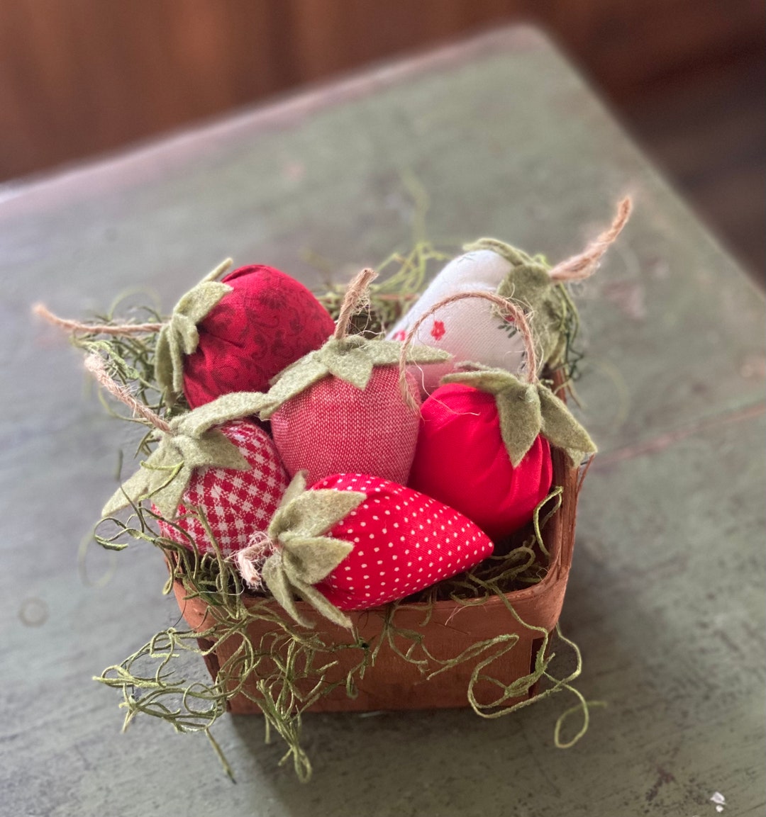 Handmade Strawberries-set 6 With Basket-farmhouse Strawberries -fabric ...