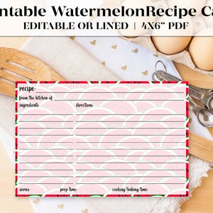 Watermelon Recipe Card Printables Editable Summer Recipe Cards Instant ...