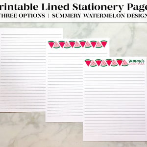 Watermelon Lined Stationery Printables | Summer Stationery | Printable ...