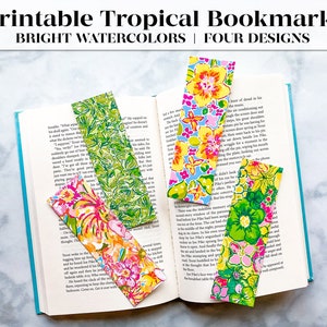 Preppy Printable Bookmarks With Fun Floral Tropical Design | Aesthetic ...