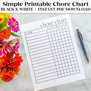 Black and White Chore Chart | Kids Chore Chart | Responsibility Chart ...