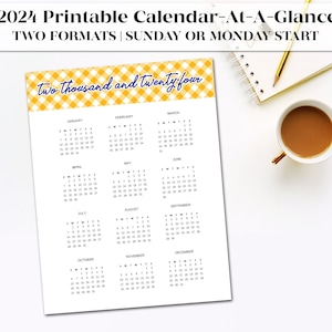Preppy Gingham 2024 Calendar Printable | At-a-glance Calendar | 2024 ...