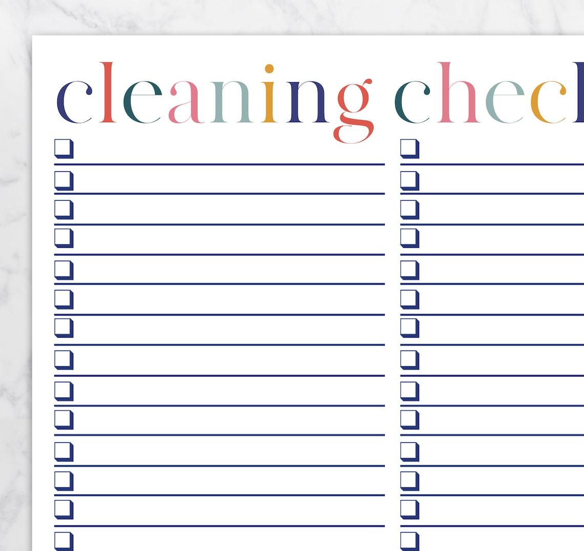 Printable Cleaning Checklist | Blank List With Check Boxes | Cleaning ...