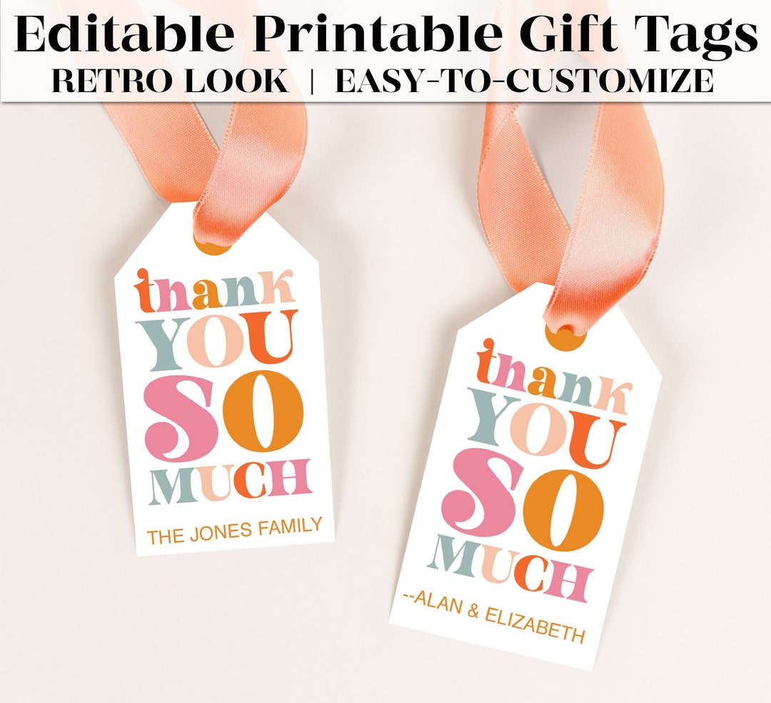 Printable Thank You Tags | Editable Template | Fun Vintage Retro Design ...