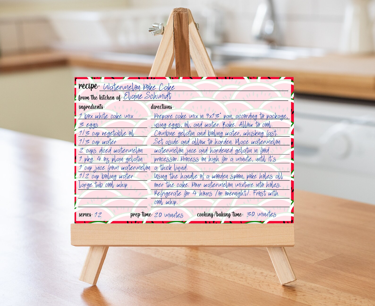 Watermelon Recipe Card Printables Editable Summer Recipe - Etsy