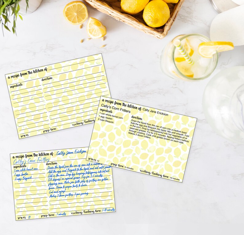 Editable & Printable Recipe Cards With Watercolor Lemon Design ...