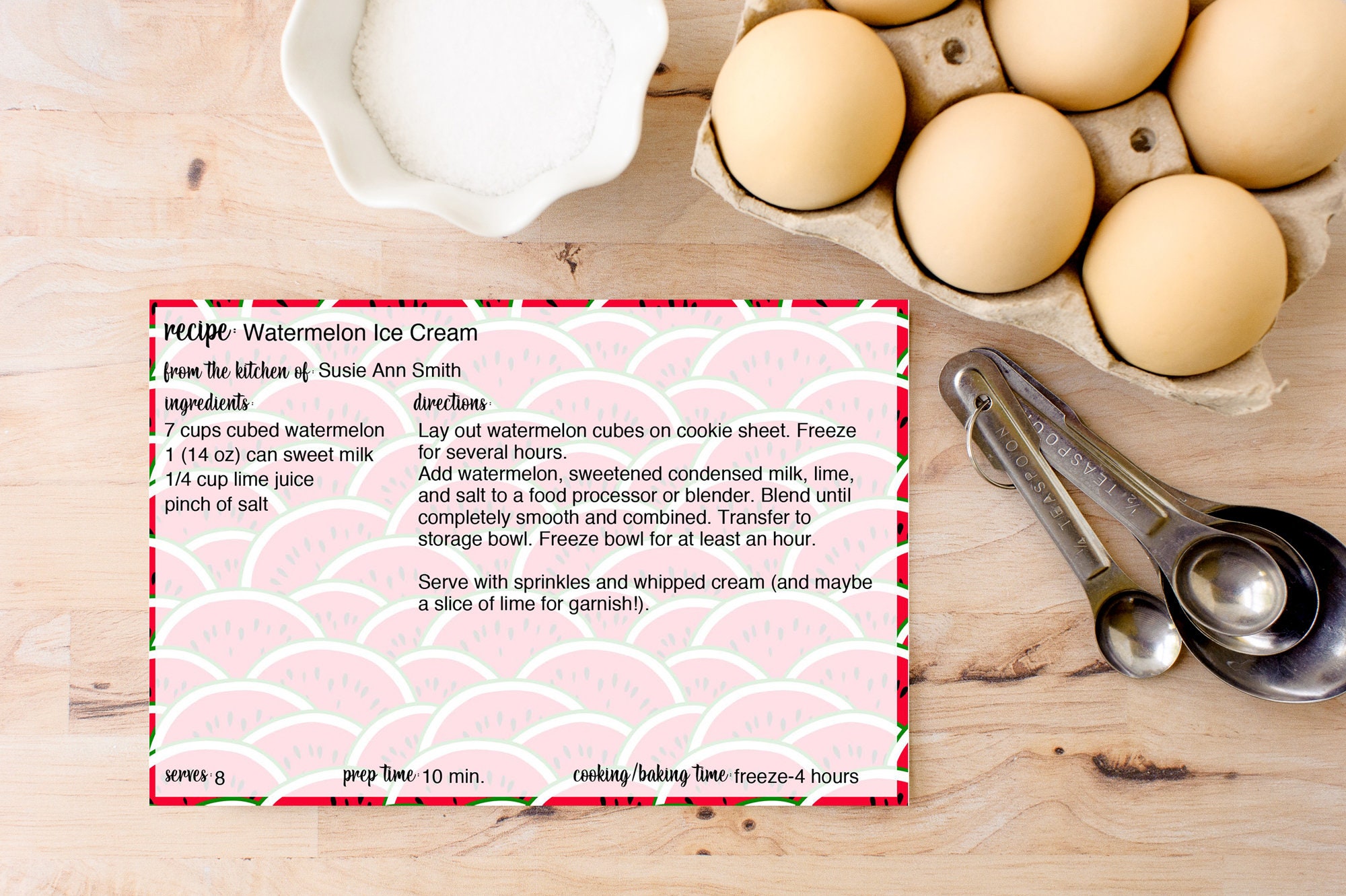 Watermelon Recipe Card Printables Editable Summer Recipe Cards Instant ...
