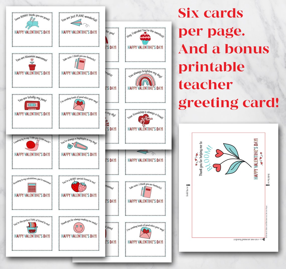 24 Printable Classroom Valentines | Bonus Printable Teacher Valentine ...