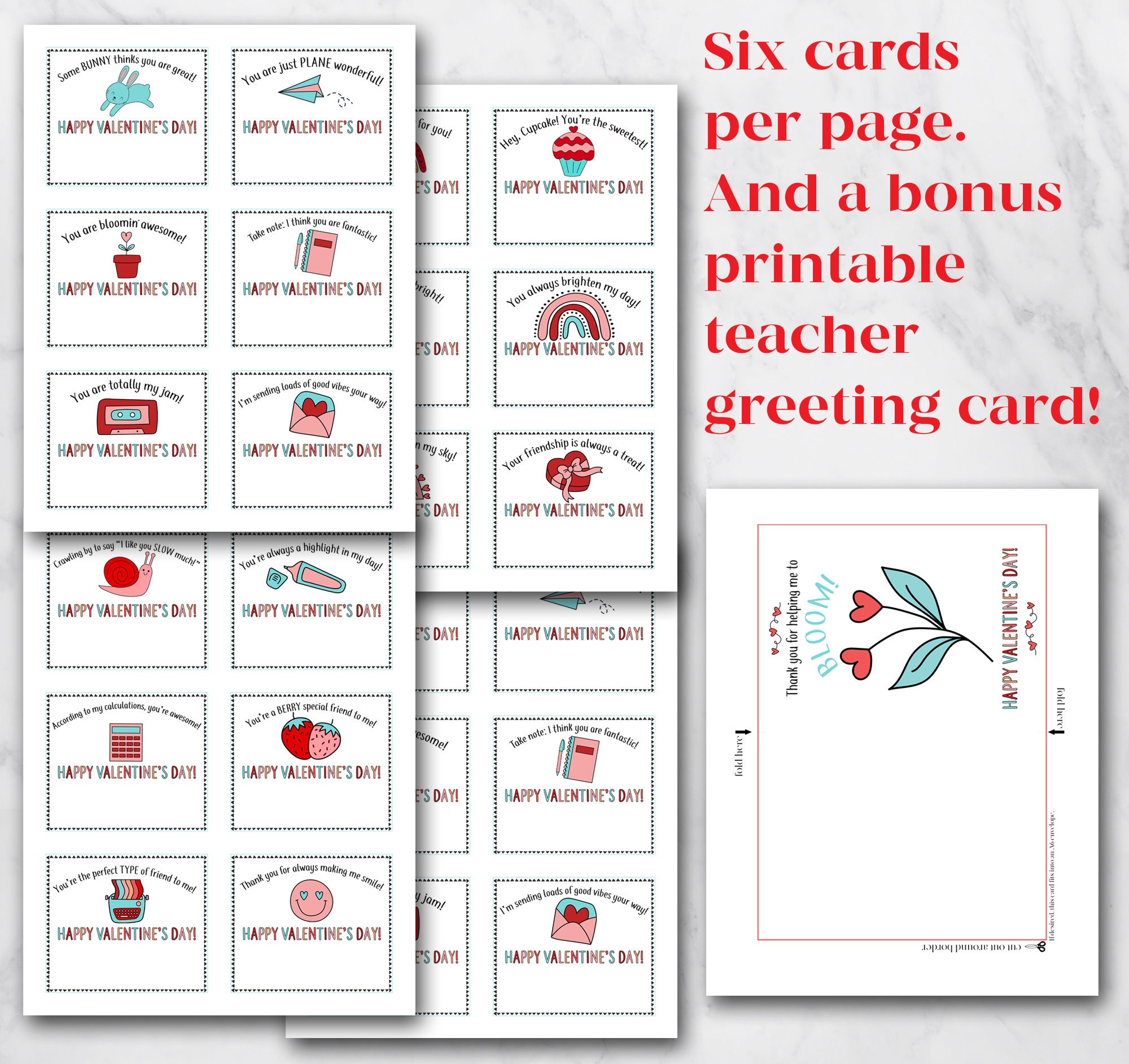 24 Printable Classroom Valentines | Bonus Printable Teacher Valentine ...