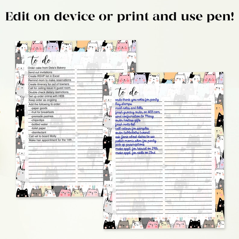 Editable and Printable to Do List for Cat Lover | Digital Download | to ...