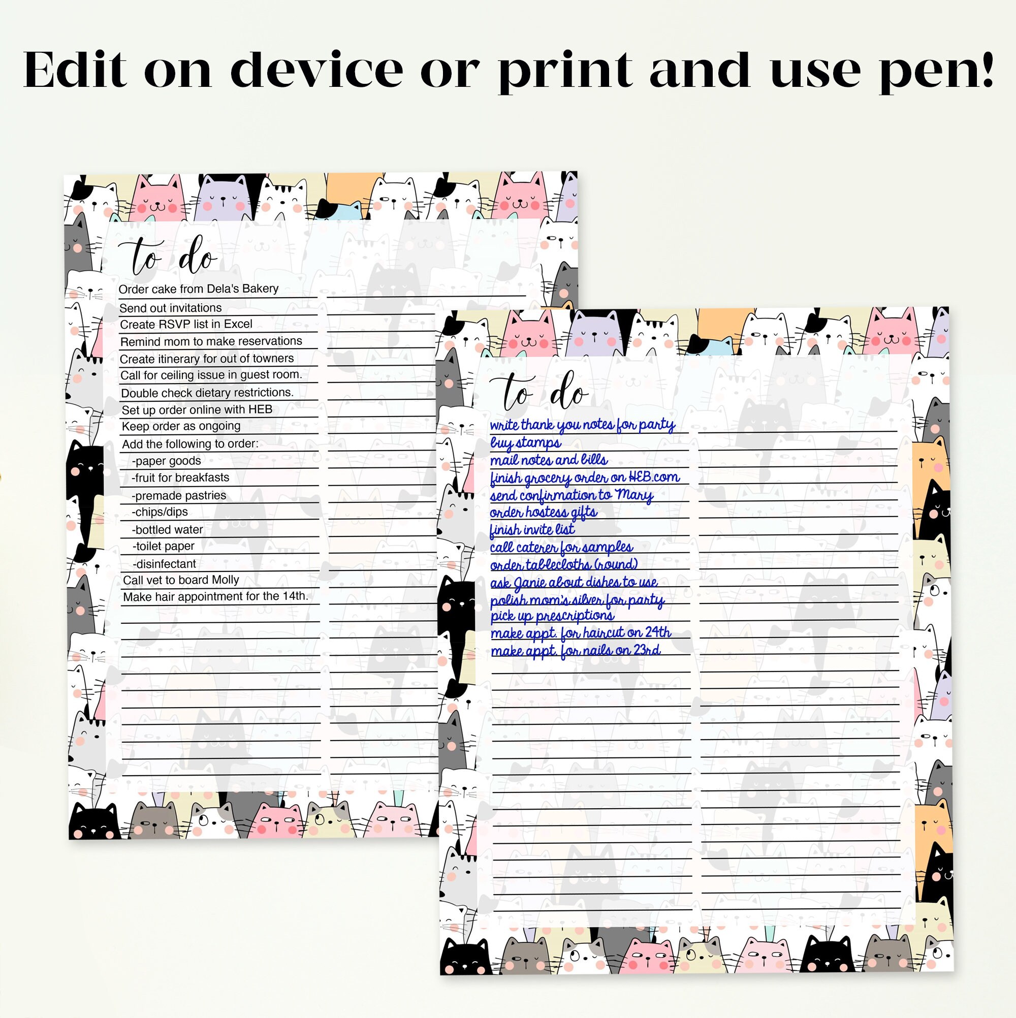 Editable and Printable to Do List for Cat Lover | Digital Download | to ...