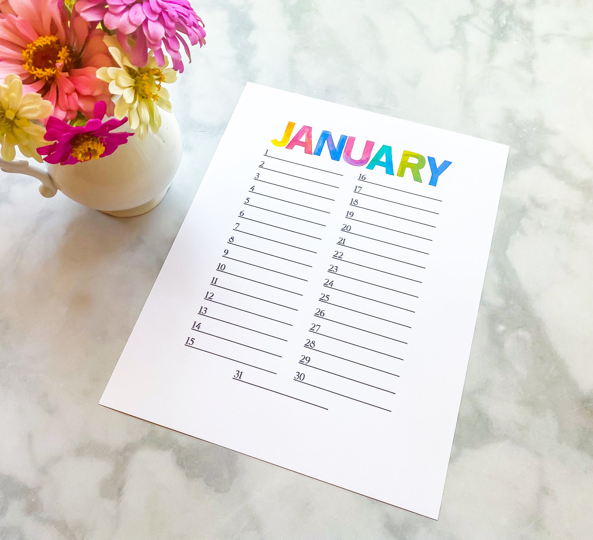 Printable Colorful Perpetual Calendar | Desk Calendar | Undated ...