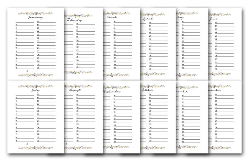 Printable Floral Perpetual Calendar | Desk Calendar | Undated Calendar ...