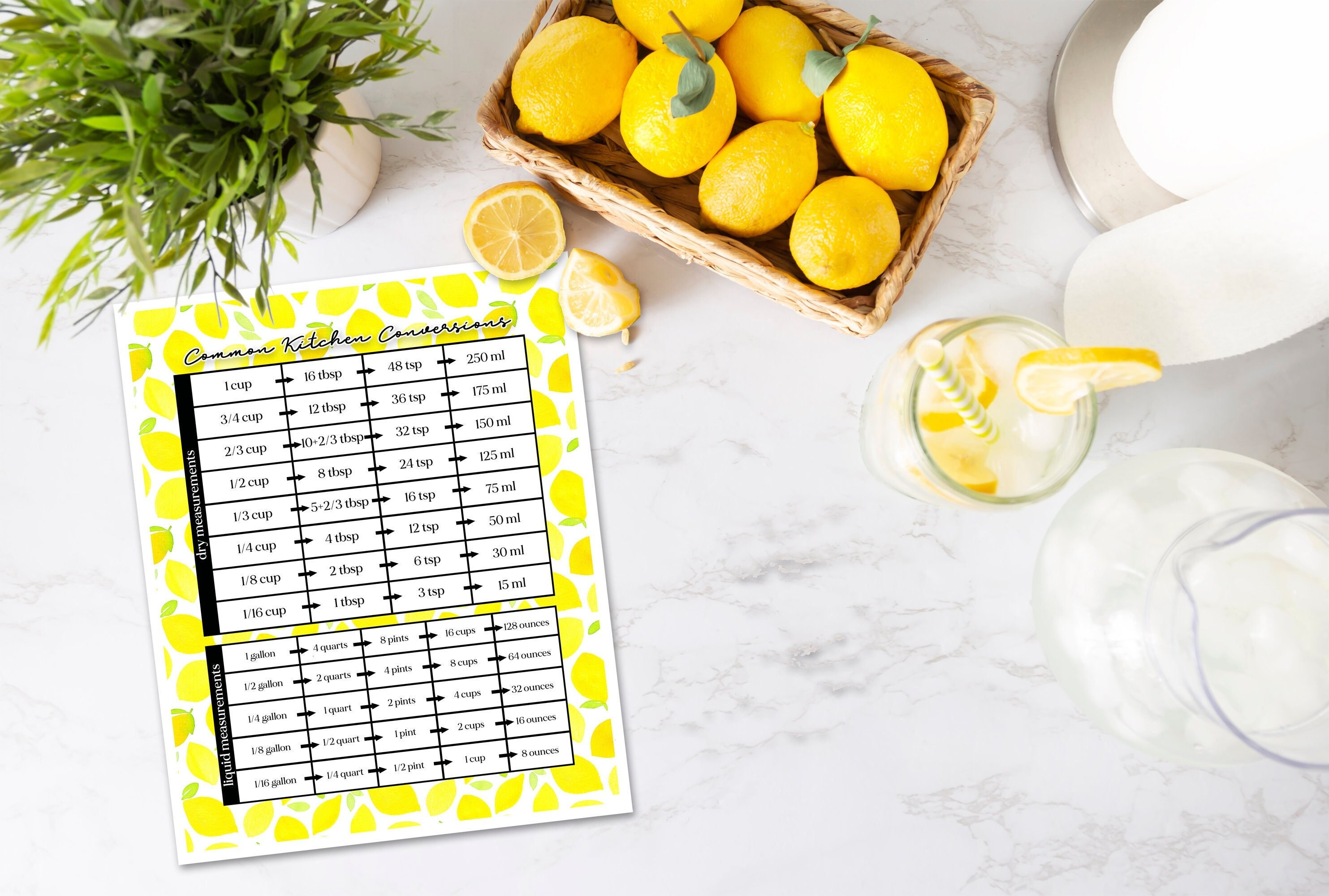 Lemon Design Kitchen Conversion Chart - Etsy