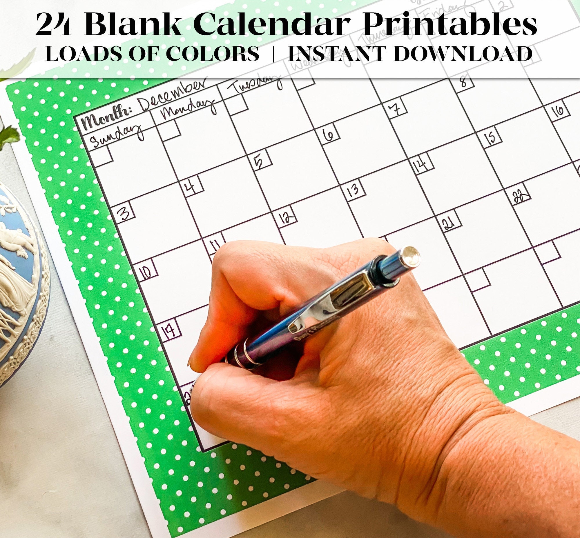 24 Polka Dot Blank Calendars in Lots of Colors | Printable Calendar ...
