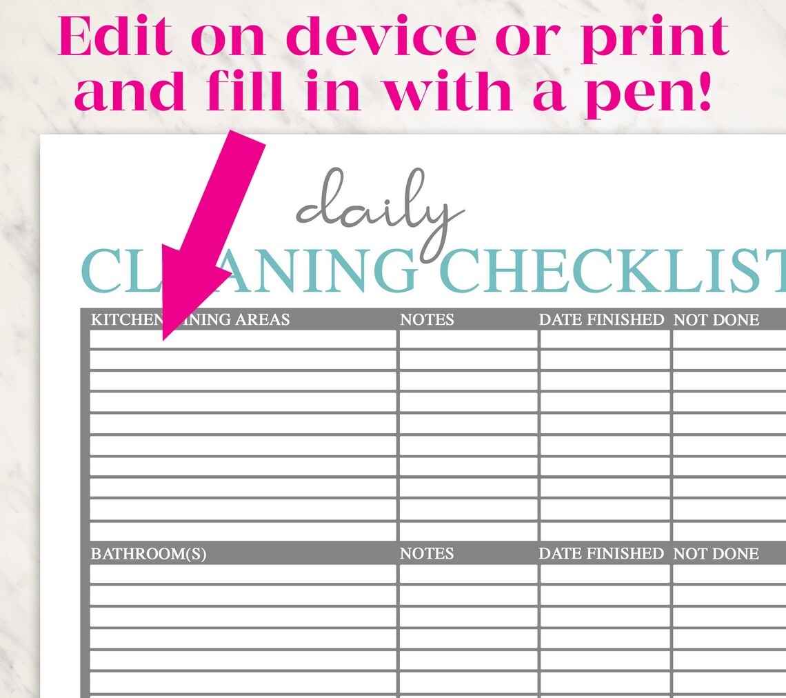 Editable Cleaning Checklist Printables | Daily/weekly/monthly Cleaning ...