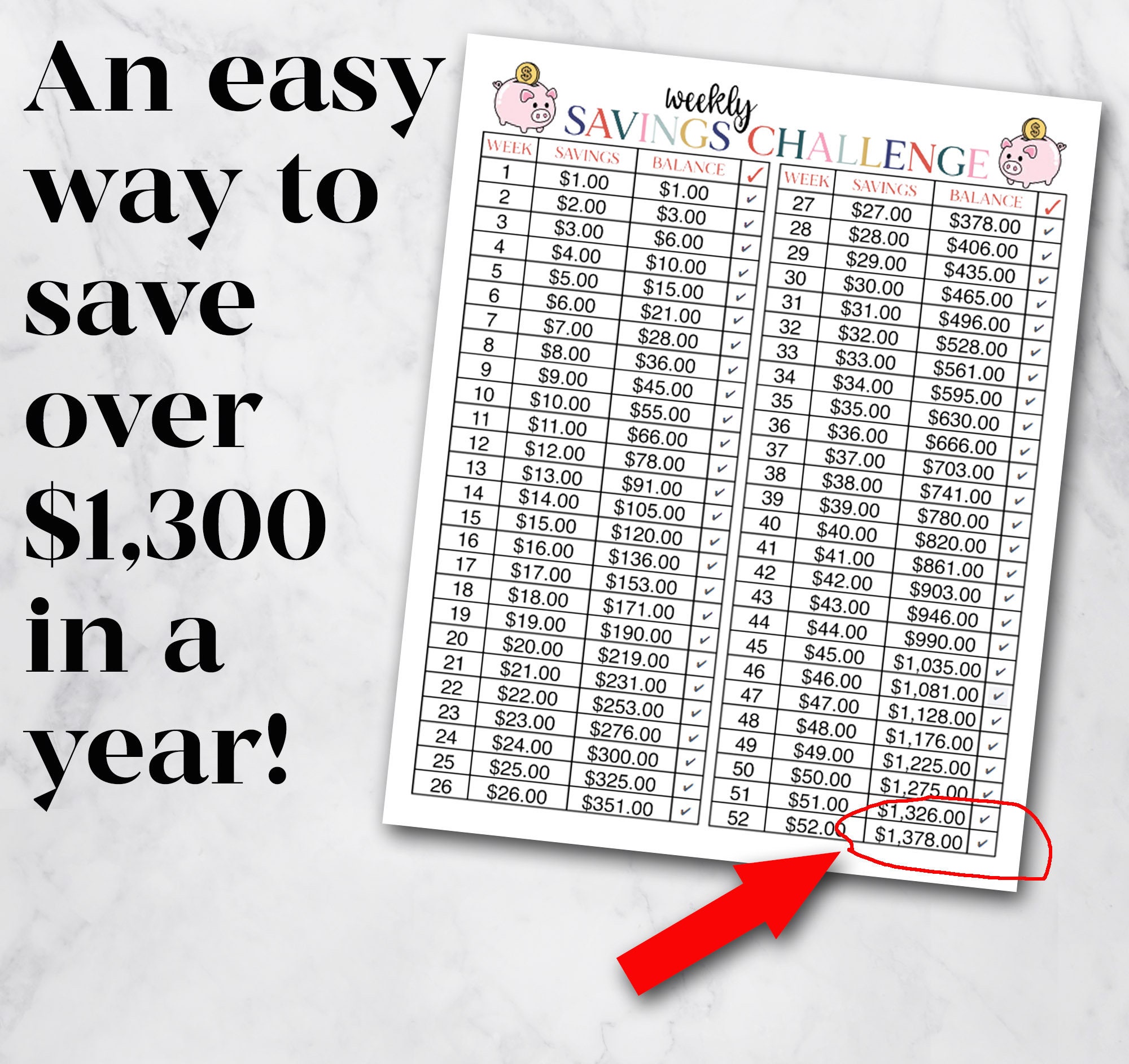Printable Savings Tracker | Weekly Savings Challenge | Personal Finance ...