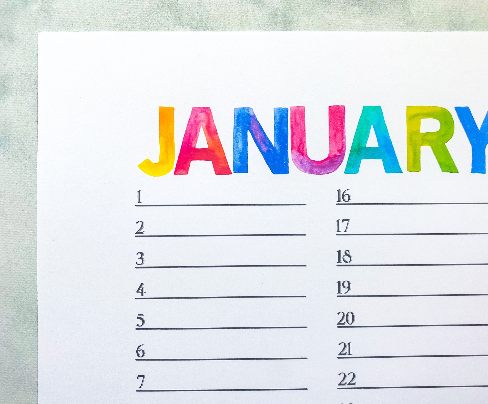 Printable Colorful Perpetual Calendar | Desk Calendar | Undated ...
