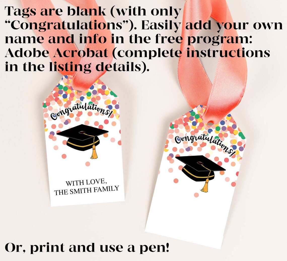 Printable Graduation Gift Tags Editable and Easy to Personalize Instant ...