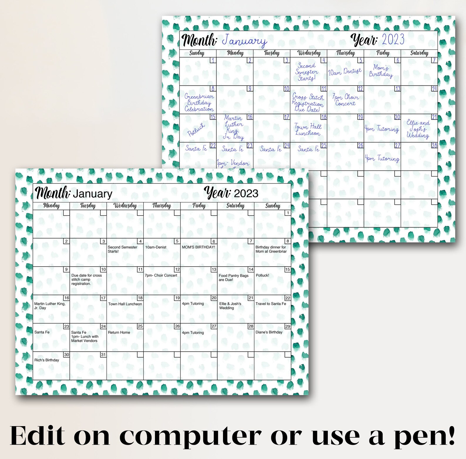 Editable & Printable Blank Calendar Pages | Perpetual Calendar ...