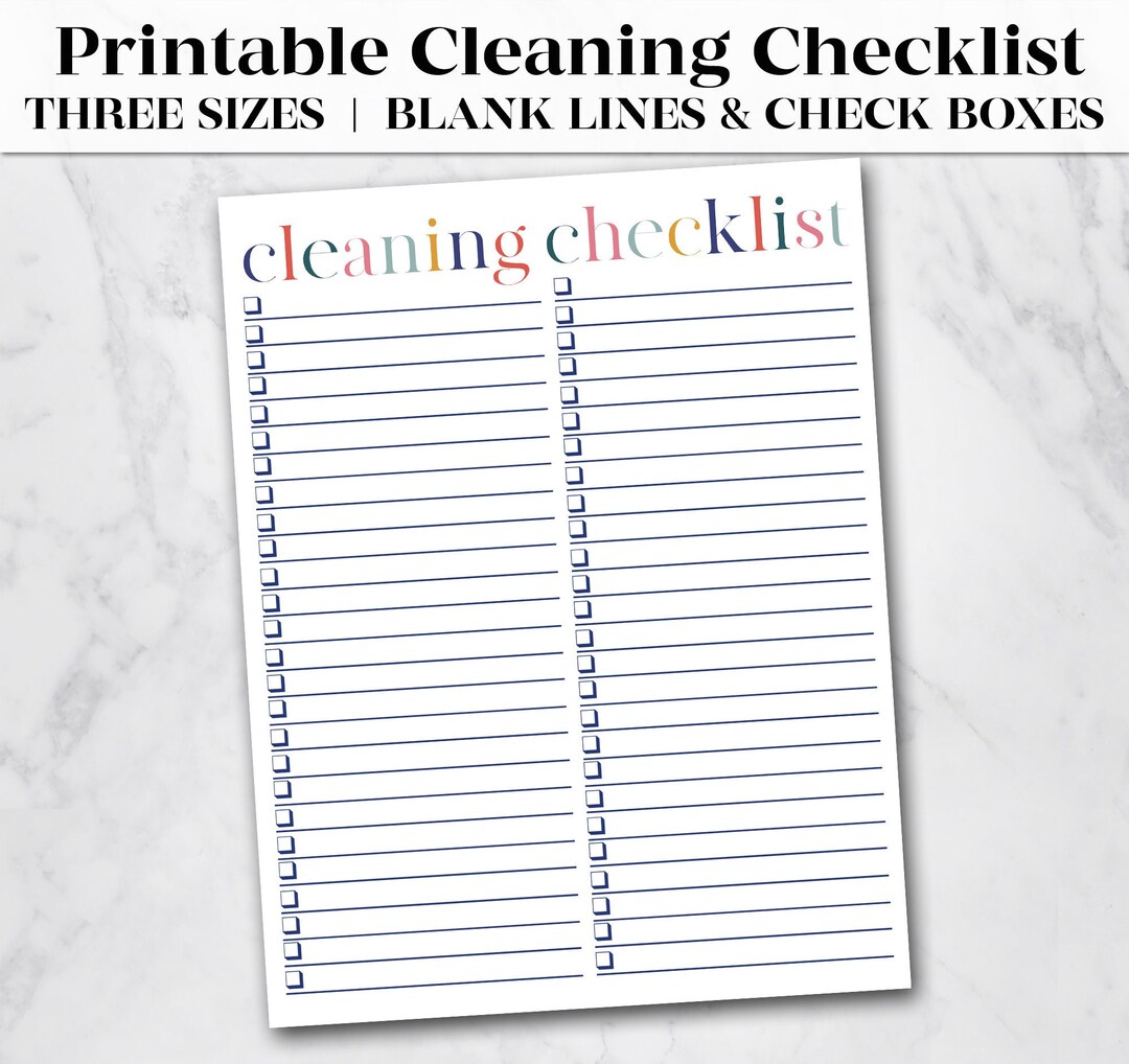 Printable Cleaning Checklist | Blank List With Check Boxes | Cleaning ...