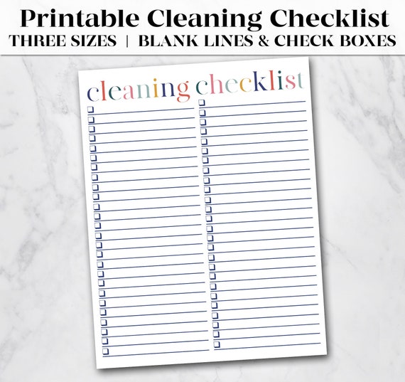 Printable Cleaning Checklist Blank List With Check Boxes - Etsy