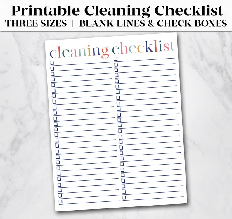 Printable Cleaning Checklist | Blank List With Check Boxes | Cleaning ...