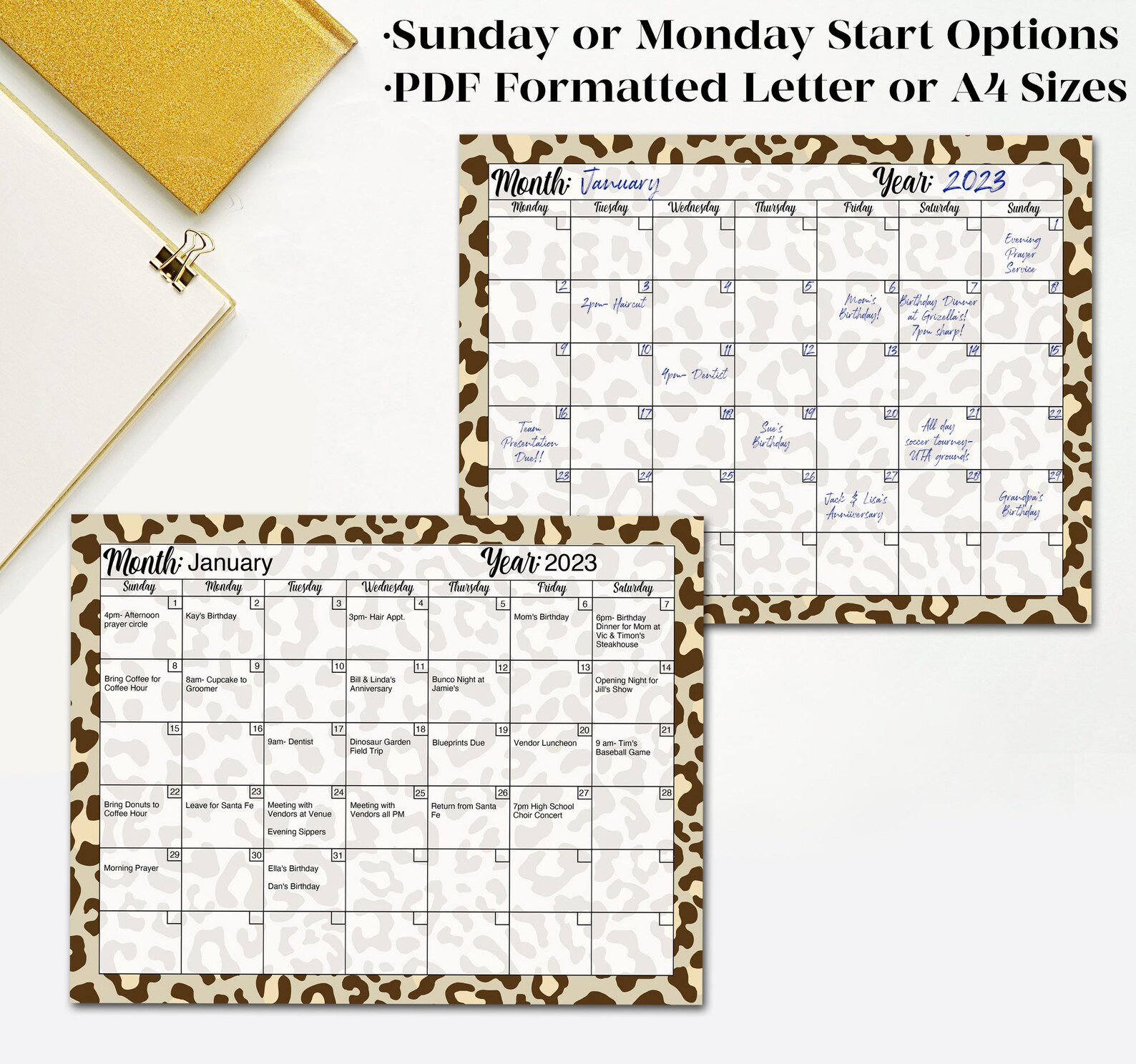 Editable & Printable Blank Calendar in Leopard Print | Perpetual ...