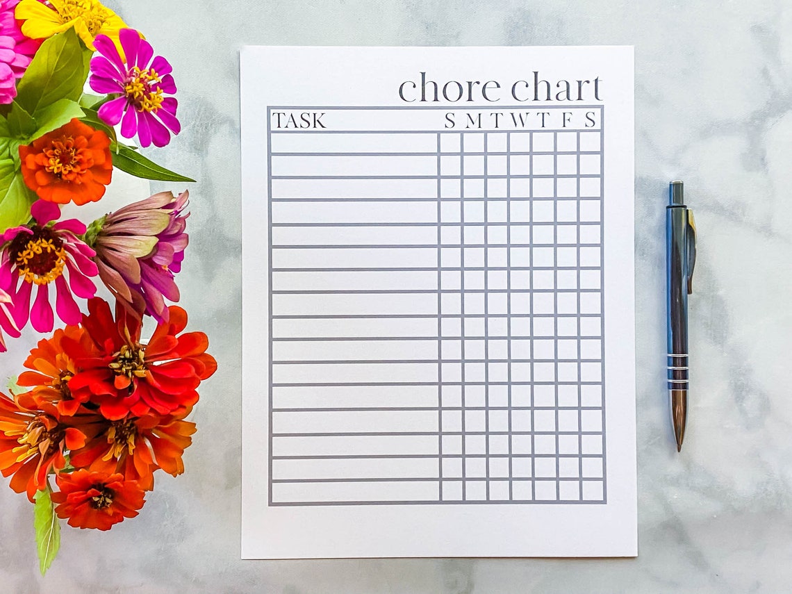 Black and White Chore Chart | Kids Chore Chart | Responsibility Chart ...