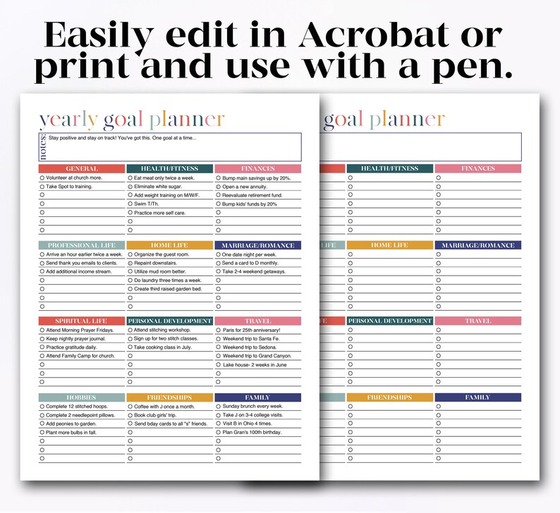 Editable & Printable Yearly Goal Planner Habit Tracker Goal Planner ...