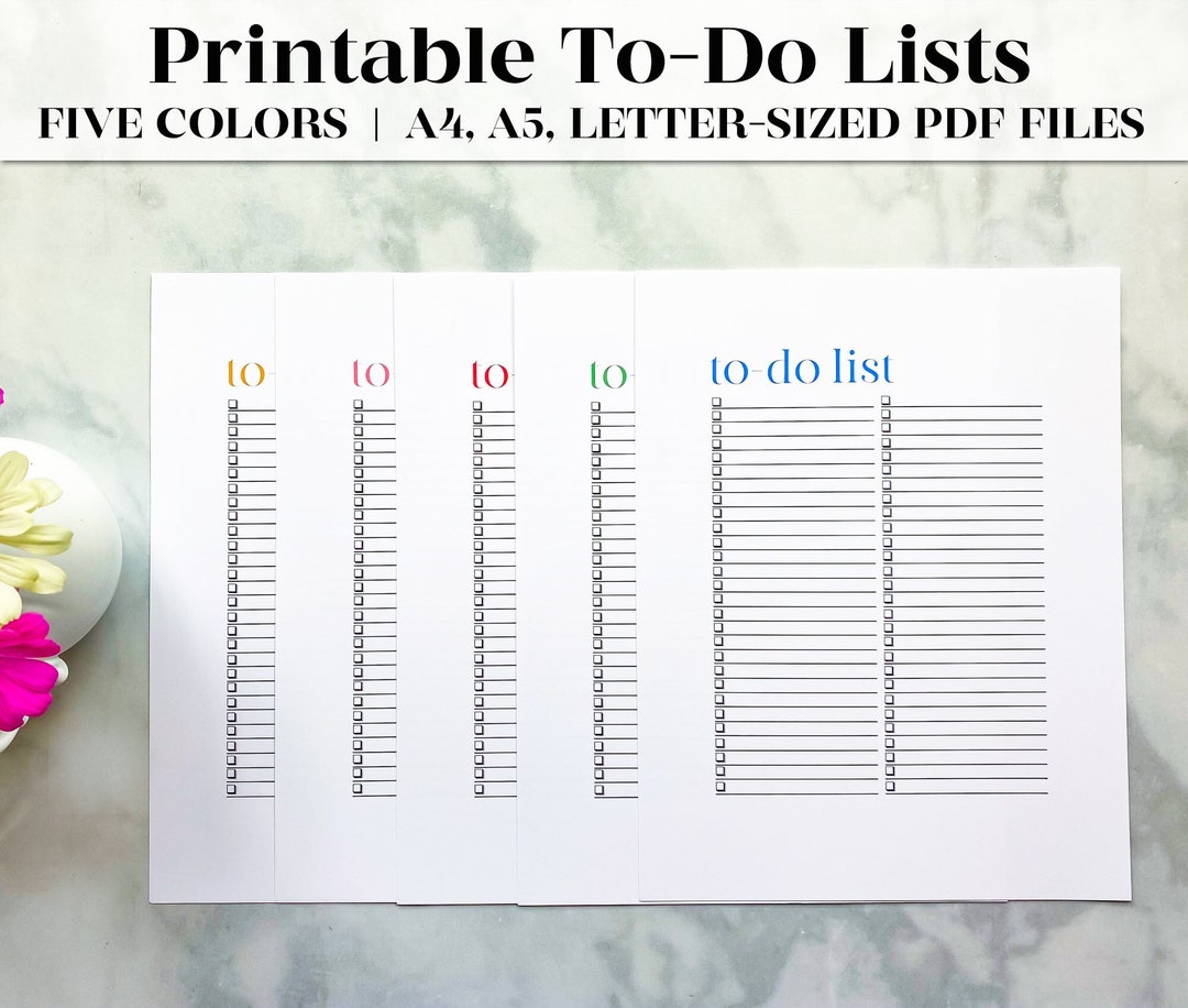 Printable to Do List in 5 Color Options | To-do List | Checklist ...