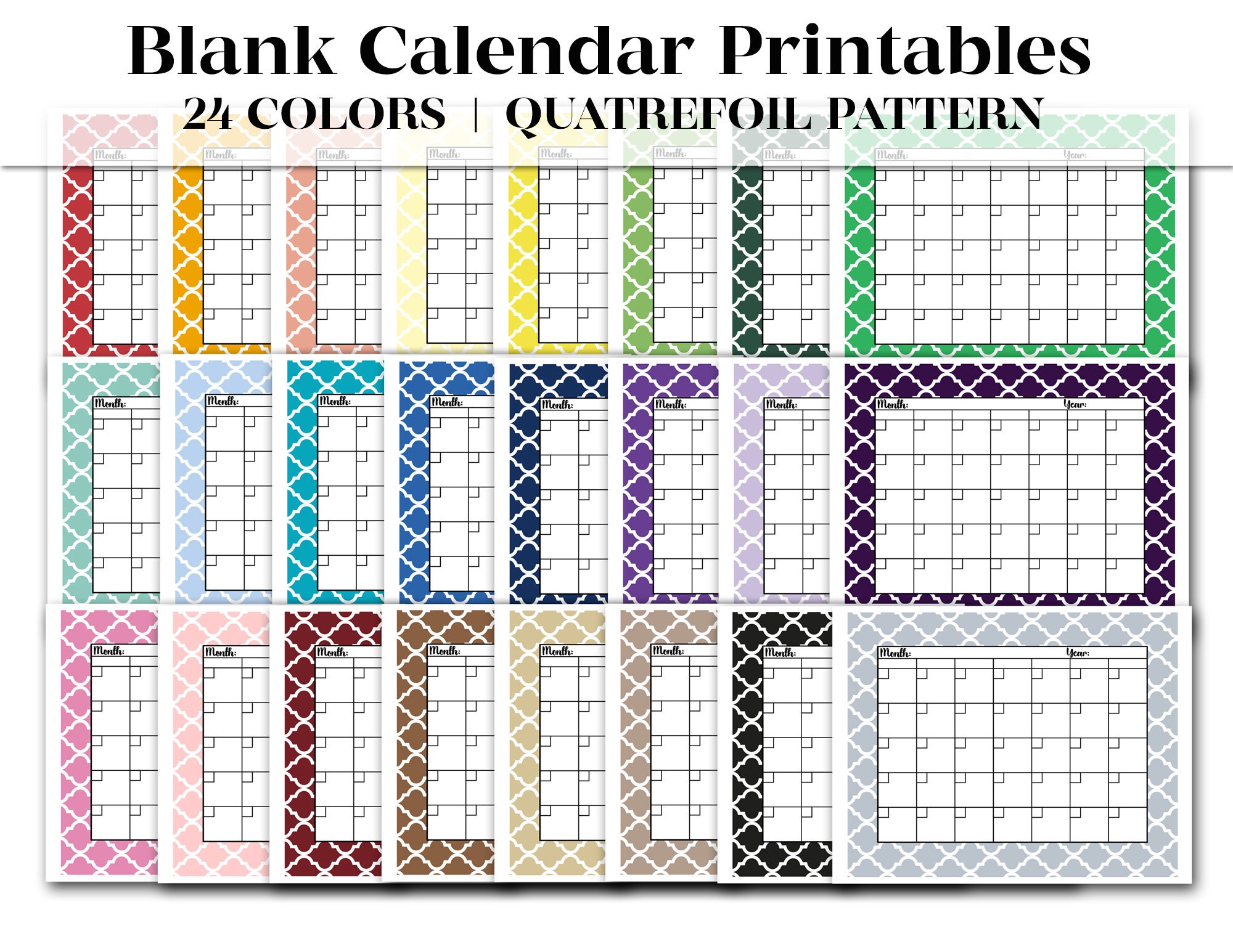 24 Quatrefoil Blank Planning Calendars in Lots of Colors | Printable ...