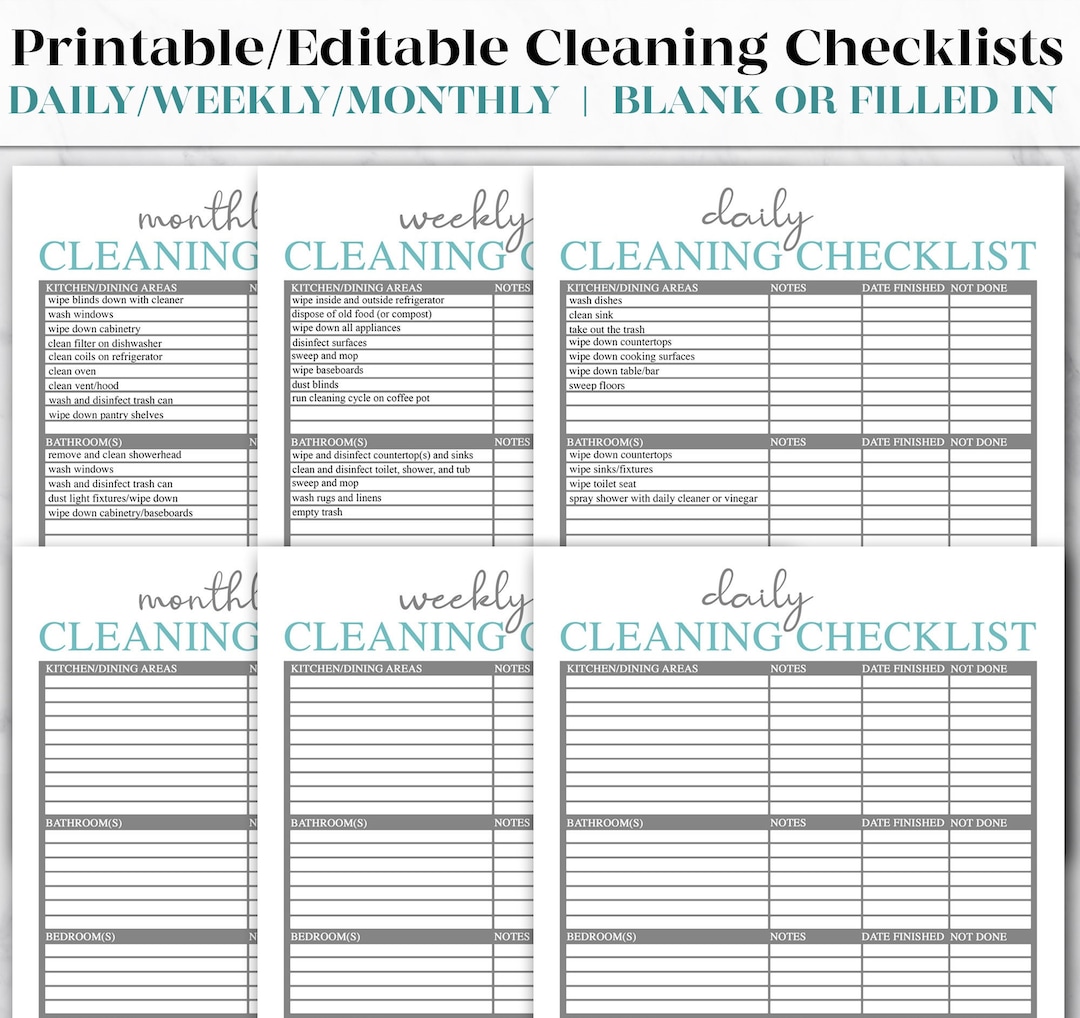 Editable Cleaning Checklist Printables | Daily/weekly/monthly Cleaning ...