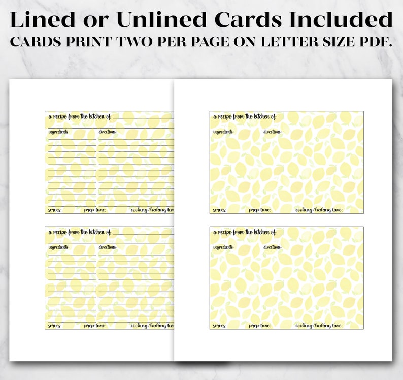 Editable & Printable Recipe Cards With Watercolor Lemon Design ...