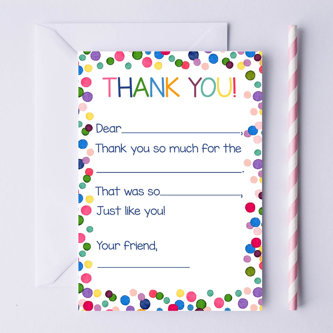 Fill-in-the-blank Thank You Cards Printable for Kids | Thank You Notes ...