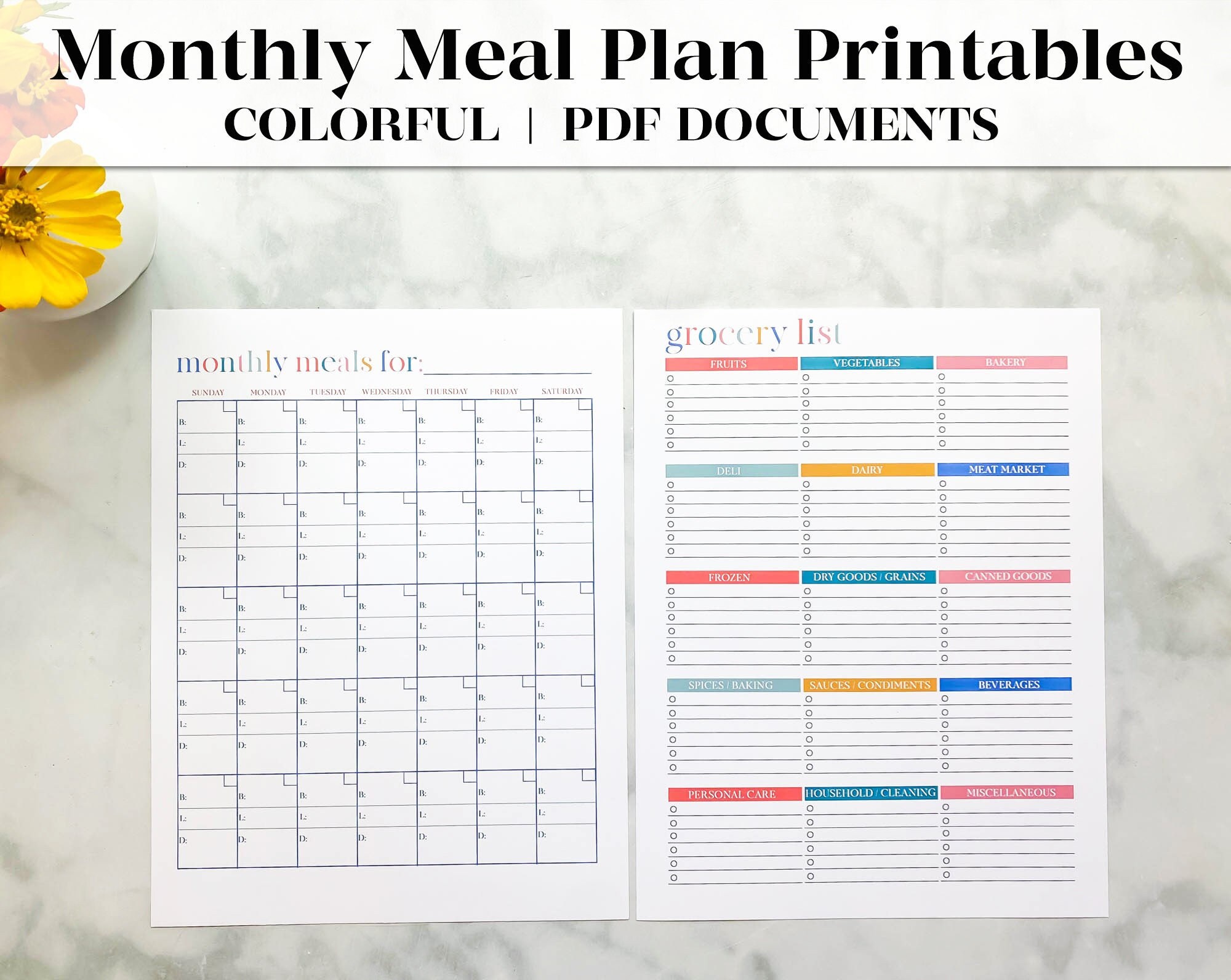 Printable Monthly Meal Planner and Grocery List Menu Planner Shopping ...